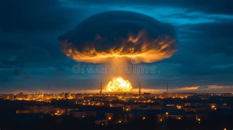 Powerful Nuclear Fission Explosion With Radiant Mushroom Cloud And