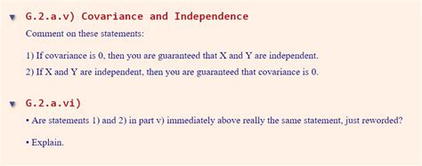 Solved G 2 A V Covariance And Independence Comment On These