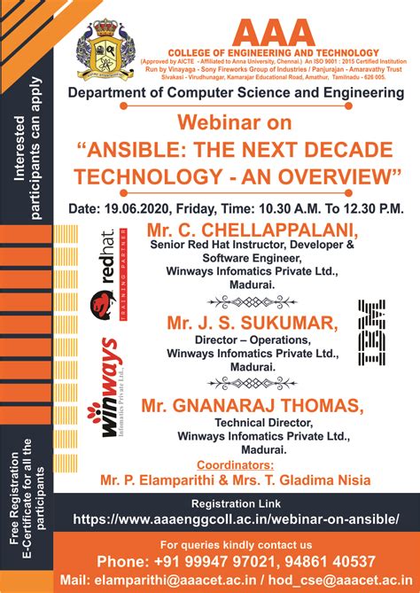 Webinar On Ansible The Next Decade Technology An Overview Aaa College Of Engineering