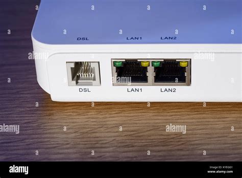 Network Cable Sockets On A Modem Router Stock Photo Alamy