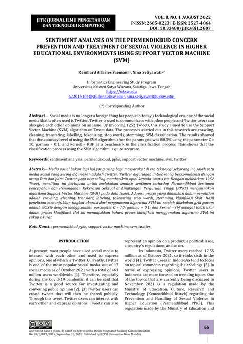 Pdf Analisis Sentimen Permendikbud Pencegahan Dan Penanganan Kekerasan Seksual Di Lingkungan