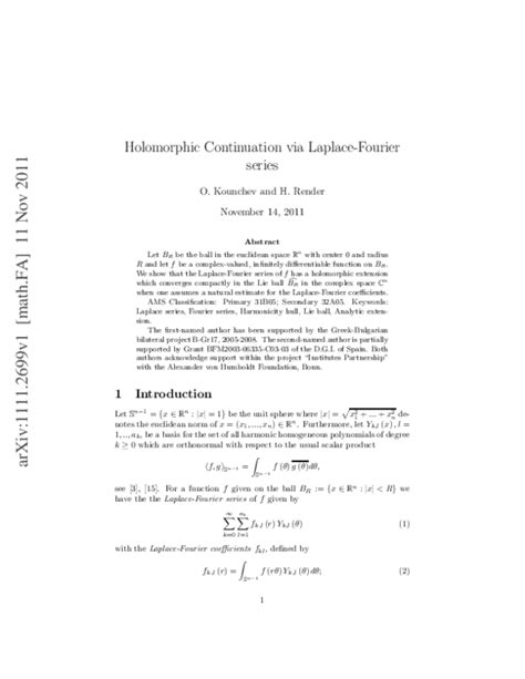 Pdf Holomorphic Continuation Via Laplace Fourier Series