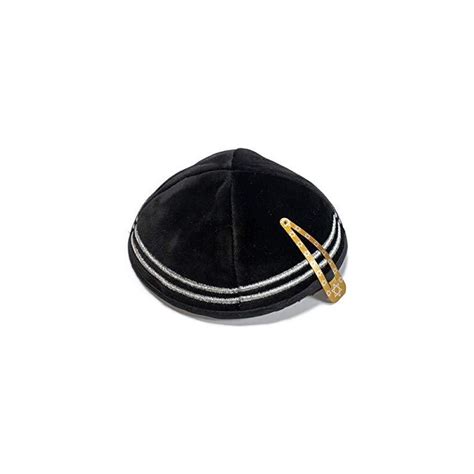 Jl Kipphas Colore Nero Velluto Kippah Con Silver Lines Yarmulke