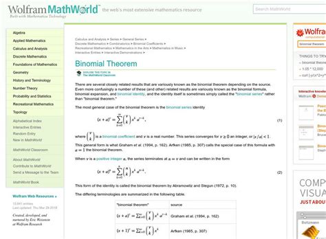 Wolfram Mathworld Binomial Theorem Activity For 9th 10th Grade