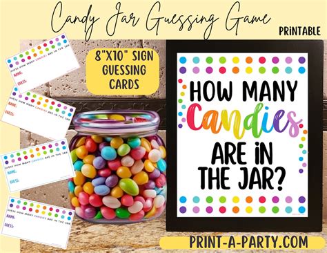 Candy Jar Guessing Game How Many Candies In Jar Includes Sign And