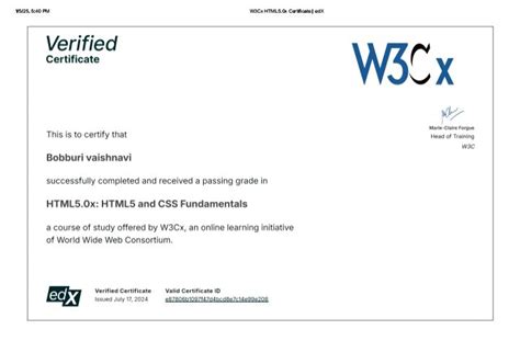 Webdevelopment Html5 Css W3cx Skillbuilding Continuouslearning Vaishnavi Bobburi
