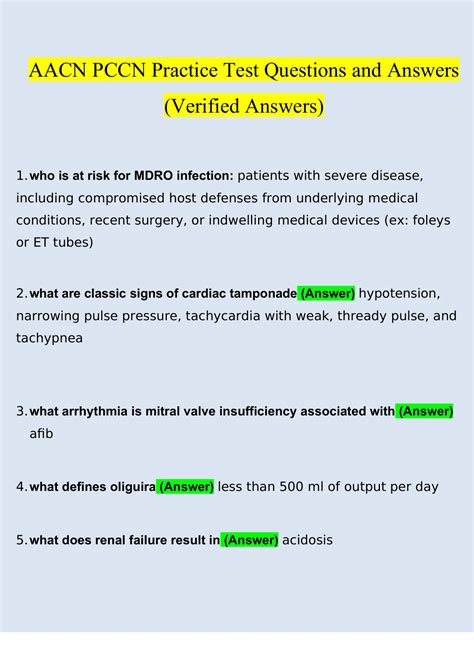 Aacn Pccn Practice Test Questions And Answers 2023 2024 Verified
