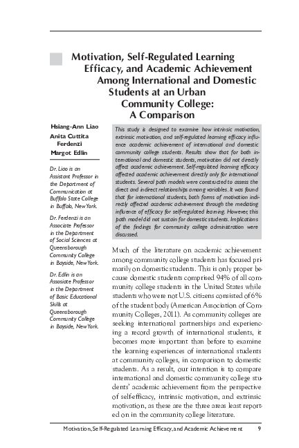 Pdf Motivation Self Regulated Learning Efficacy And Academic Achievement Among International