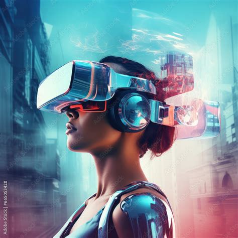 a woman s face in a double exposure creates a surreal metaverse illustrating the merging of