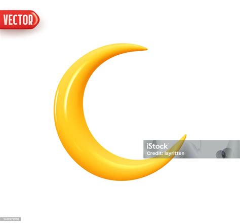 초승달 모양의 노란색 젊은 음력의 달 골드 반달 현실적인 3d 디자인 요소 플라스틱 만화 스타일에서 흰색 배경에 고립 된 아이콘 벡터 일러스트 레이 션 3차원 형태에 대한