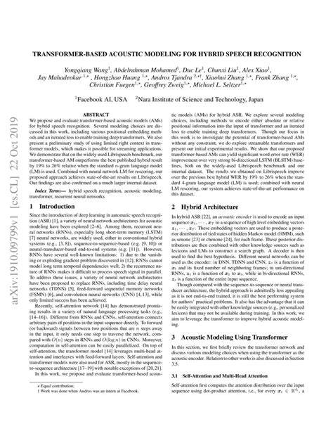 Transformer Based Acoustic Modeling For Hybrid Speech Recognition Deepai