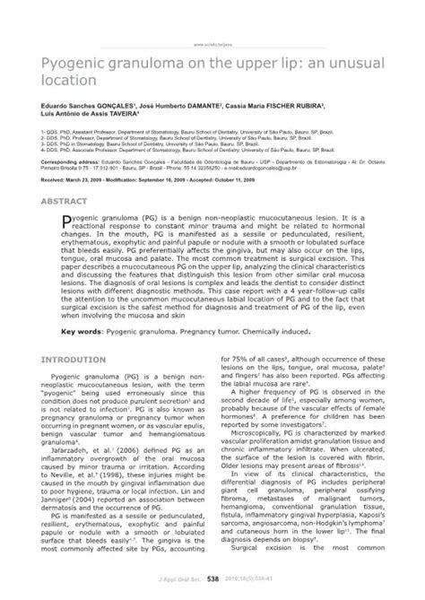 Pyogenic Granuloma On The Upper Lip An Unusual Location Docslib Pyogenic Granuloma On The Upper Lip An Unusual Location Docslib