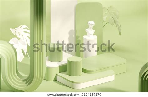 3d 연단 디스플레이 파스텔 그린 배경단계 스톡 일러스트 2104189670 Shutterstock