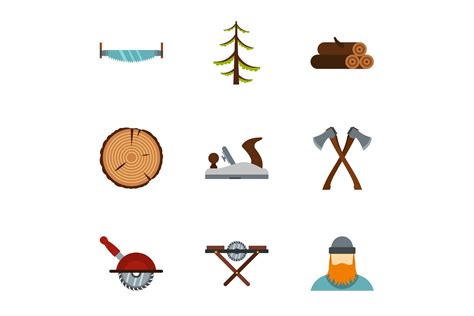 Cutting Down Trees Icons Set Flat Style Graphic By Ylivdesign Creative Fabrica