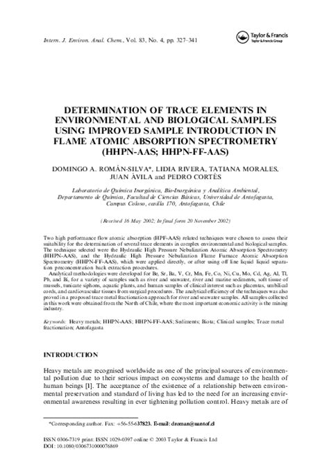 Pdf Determination Of Trace Elements In Environmental And Biological Samples Using Improved