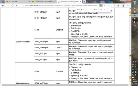 Cannot Communicate With Stm32h7b3i Spi2 Bootloader Stmicroelectronics