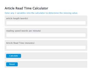 Article Read Time Calculator Calculator Academy