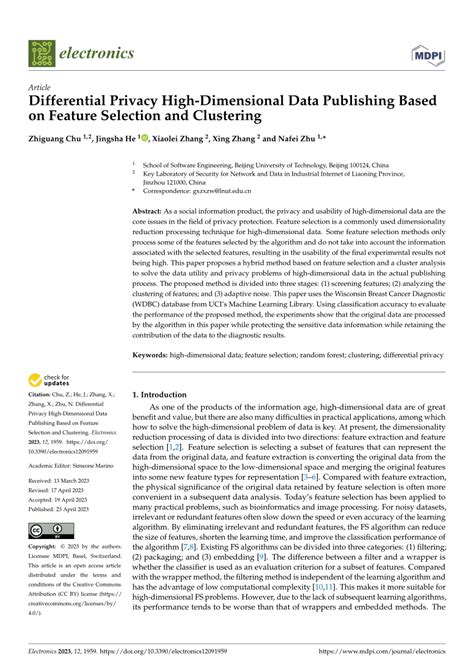 Pdf Differential Privacy High Dimensional Data Publishing Based On Feature Selection And