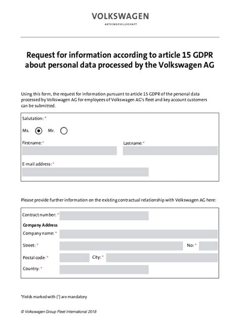 Fillable Online Art 15 Gdpr Right Of Access By The Data Subject