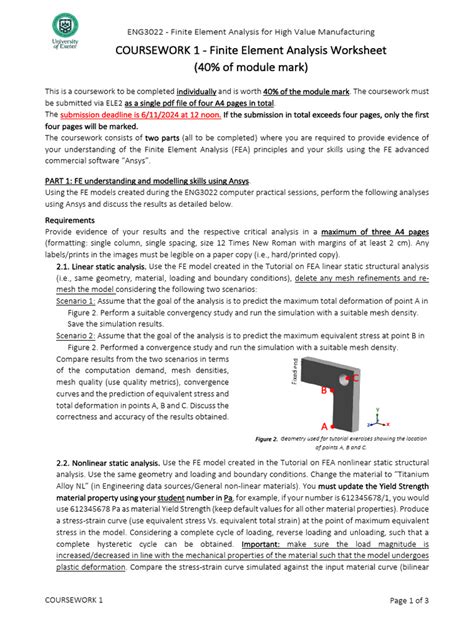 Fea For Hvm Coursework 1 Finite Element Analysis Worksheet Pdf