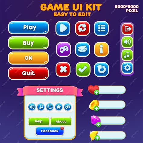 Premium Psd Modern Casual Game Ui Kit Design Game Ui Kit Psd Popup Game Ui Button Interface