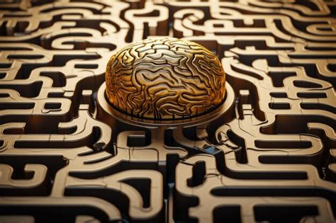 a golden brain sits atop a maze symbolizing intelligence and