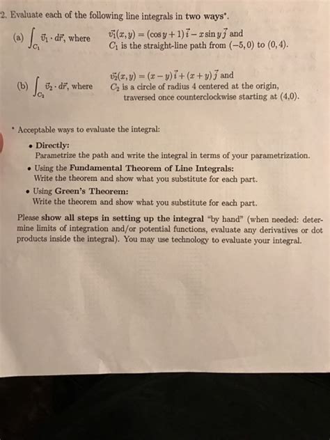 Solved Evaluate Each Of The Following Line Integrals In Two
