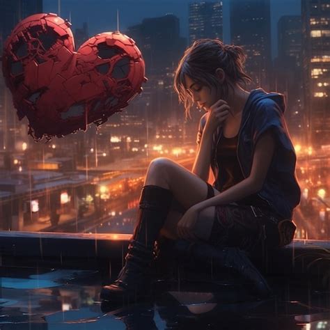 Broken Heart And Sad Girl With A City In The Background Generative Ai
