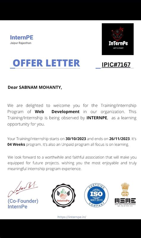 Internship Webdevelopment Newopportunity Excited Sabnam Mohanty