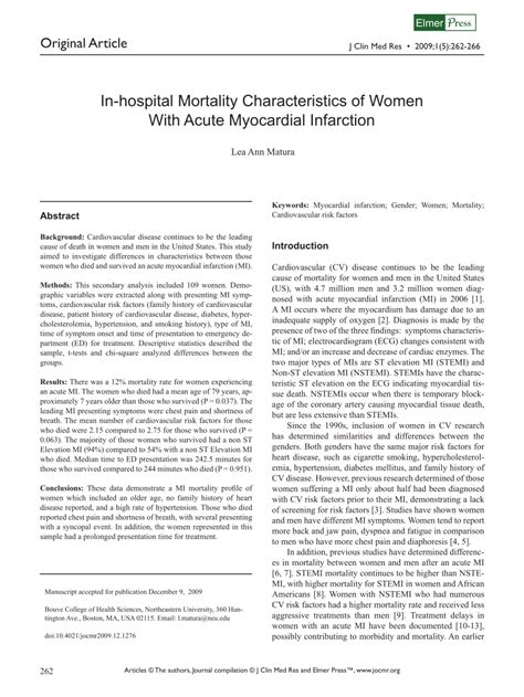 Pdf In Hospital Mortality Characteristics Of Women With Acute