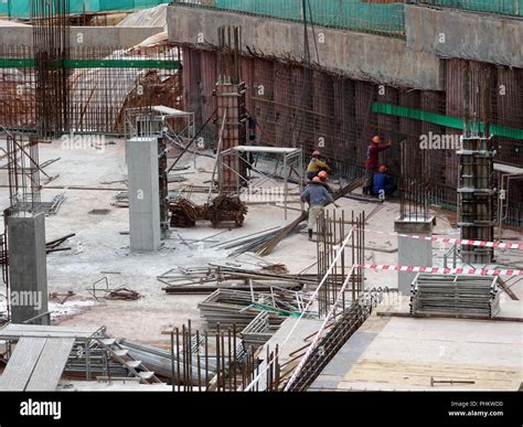Reinforcement Concrete Column As Part Of Building Structure At The Construction Site