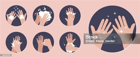 손을 씻으세요 인포그래픽은 손을 제대로 씻는 방법을 단계로 합니다 바이러스 및 감염에 대한 예방 벡터 일러스트레이션 개성 개념에 대한 스톡 벡터 아트 및 기타 이미지