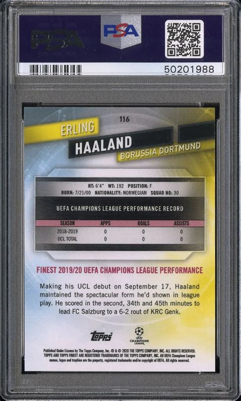 2019 Topps Finest Haaland Rc Psa 9 Uefa Champions League