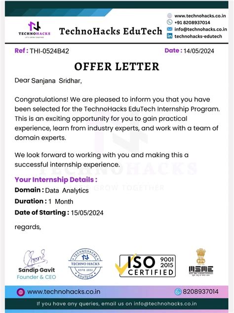 Sanjana Sridhar On Linkedin Internship Technohacks Careergrowth