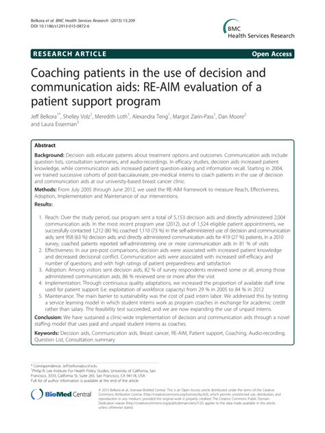 Pdf Coaching Patients In The Use Of Decision And Communication Aids Re Aim Evaluation Of A