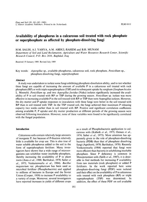 PDF Availability Of Phosphorus In A Calcareous Soil Treated With Rock Phosphate Or