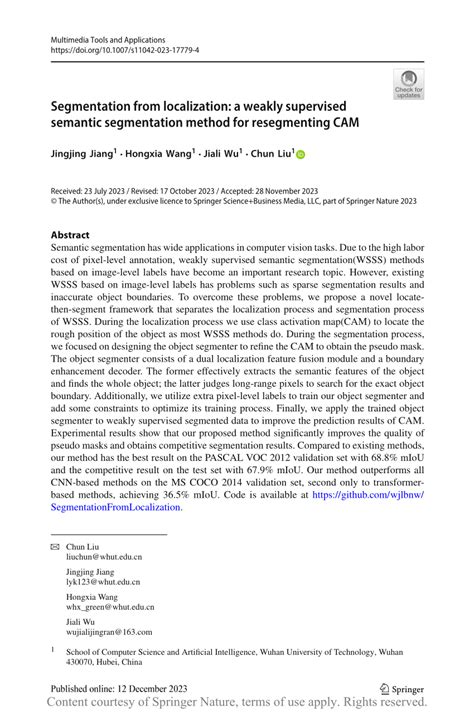 Segmentation From Localization A Weakly Supervised Semantic Segmentation Method For