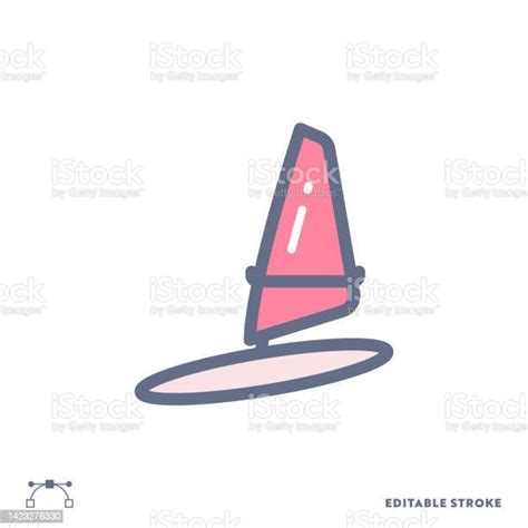 윈드 서핑 컬러 플랫 라인 아이콘 디자인 편집 가능한 스트로크 웹 페이지 모바일 앱 Ui Ux 및 Gui 디자인에 적합합니다 개념에 대한 스톡 벡터 아트 및 기타 이미지