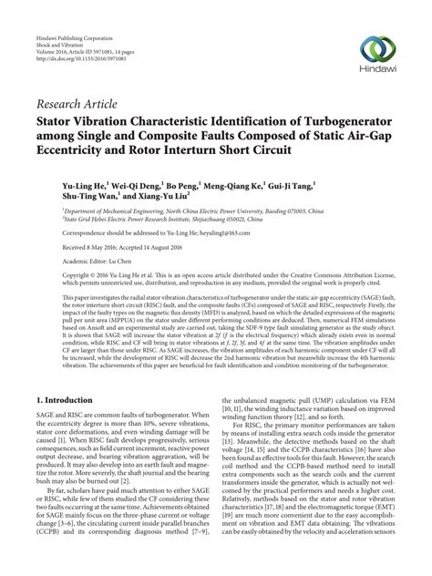 Pdf Stator Vibration Characteristic Identification Of Turbogenerator Among Single And