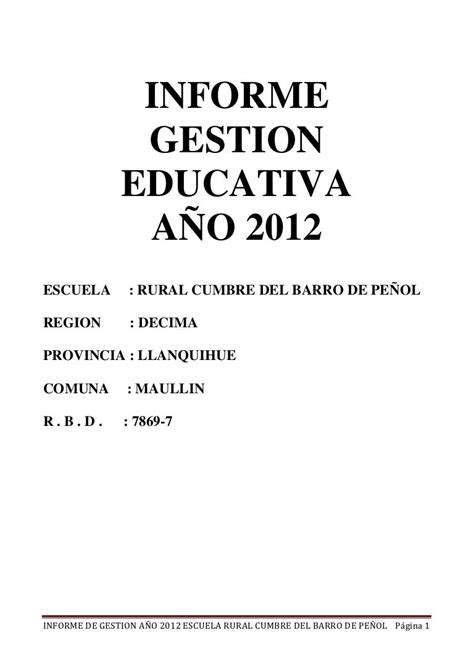 Informe De Gestion Educativa Año Escolar 2012