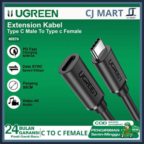 Jual UGREEN Kabel Extension Type C Male To Type C Female Speed Up To 10Gbps Shopee Indonesia