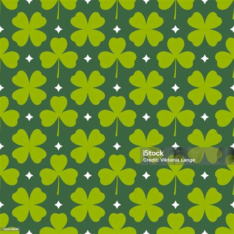 클로버가 매끄러운 패턴을 남깁니다 녹색 토끼풀 봄 배경입니다 해피 세인트 패트릭데이 디자인 귀여운 심플한 프린트 벡터 그림입니다 3월에 대한 스톡 벡터 아트 및 기타 이미지