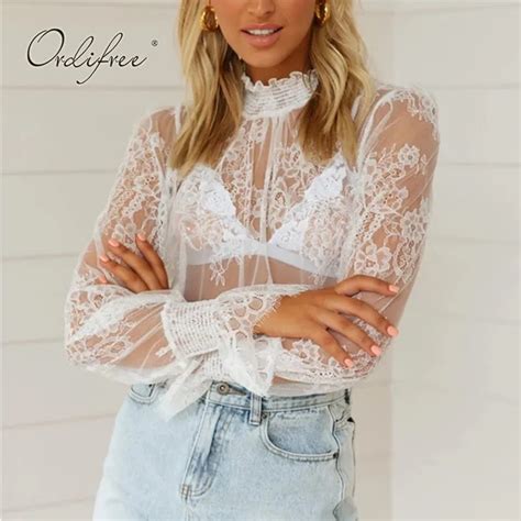 See Through Womens Tops Sheer Long Sleeve Blouse Lightweight See Thru