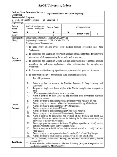 3p Machine Learning Iac Vi Sem Btech Cse Lab Pdf Machine Learning