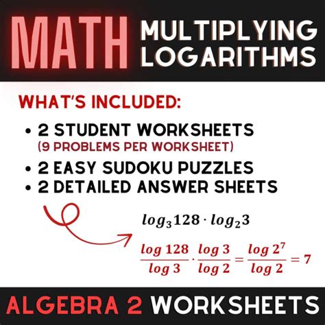 Simplify Logarithmic Expressions Math Worksheets Algebra 2 And Precalculus