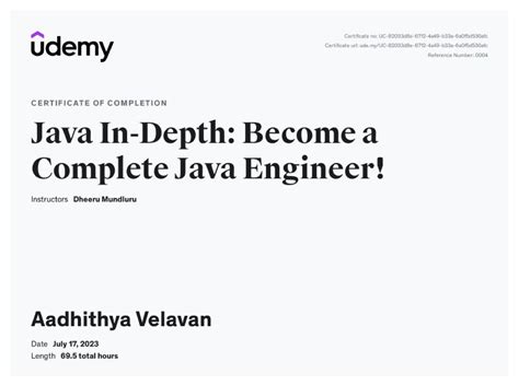 Aadhithya Velavan On Linkedin Completed Udemys Java In Depth Course