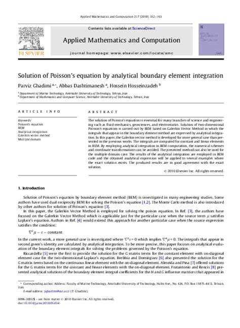 Pdf Solution Of Poissons Equation By Analytical Boundary Element Integration