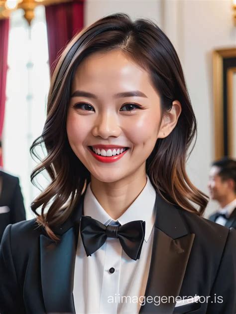 Vietnamese Woman In Tuxedo Laughing With Style Ai Image Generator