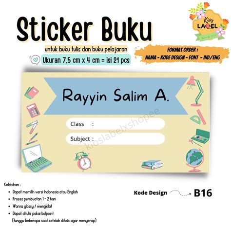 Jual 21 Pcs Stiker Label Nama Buku Pelajaran Warna Mengkilat Glossy Bisa Ditulis Stiker Mata