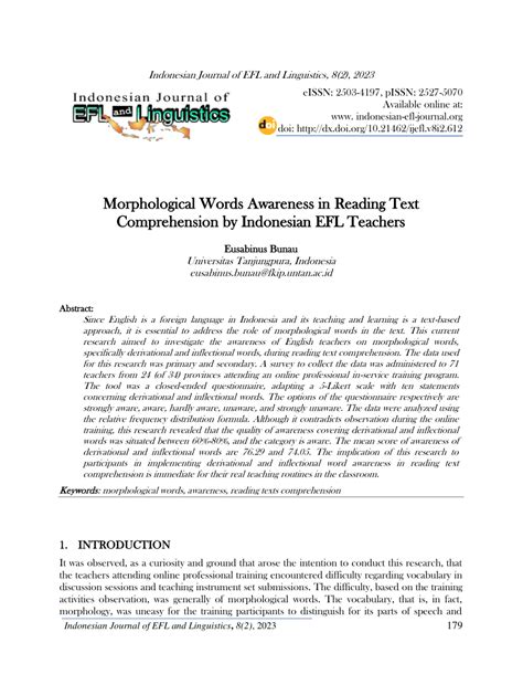 Pdf Morphological Words Awareness In Reading Text Comprehension By